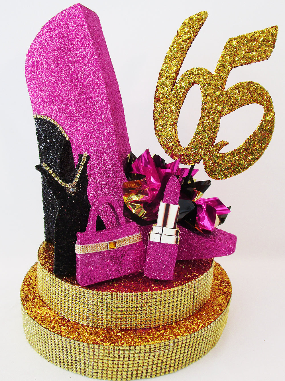 High Heel Shoe with Rhinestone Base, Lipstick, Dress and Purse Cutout ...