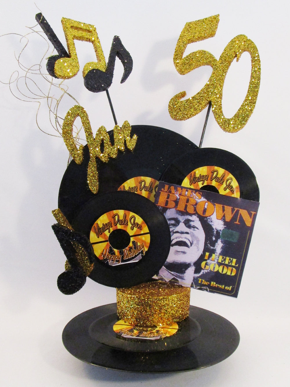 Motown/Musical Records & Notes Centerpiece – Designs by Ginny