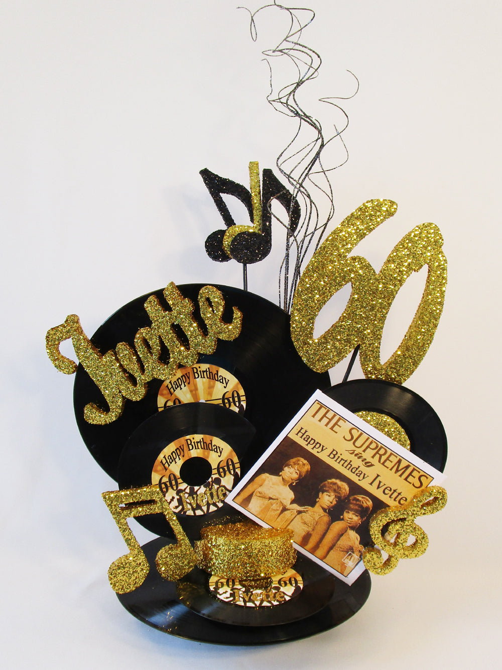 Motown/Musical Records & Notes Centerpiece – Designs by Ginny