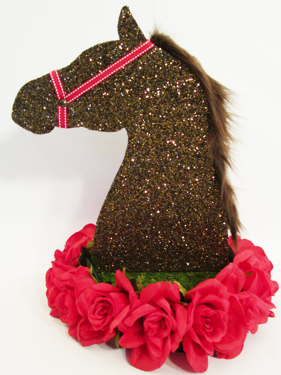 Brown Horse Head with Red Roses – Designs by Ginny