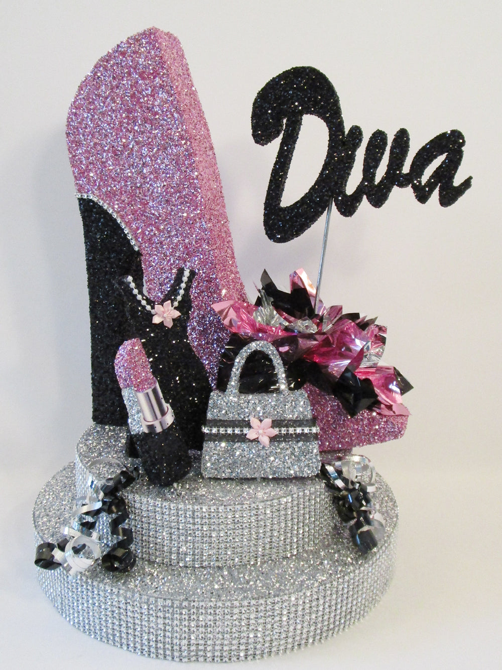 High Heel Shoe with Rhinestone Base, Lipstick, Dress and Purse Cutout ...