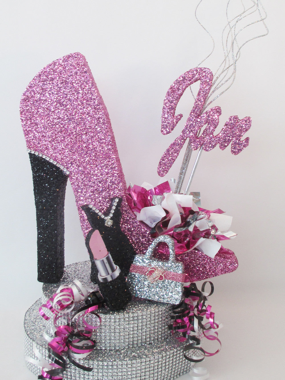High Heel Shoe with Rhinestone Base, Lipstick, Dress and Purse Cutout ...
